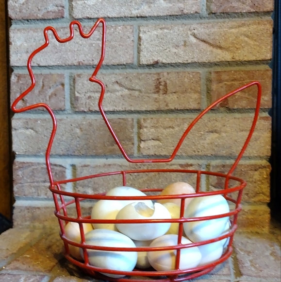 Kitchen | Farmhouse Style Metal Rooster Basket With Eggs | Poshmark